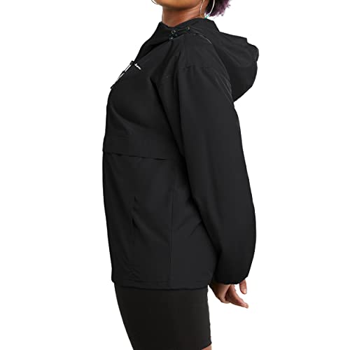 Champion Windbreaker, Packable, Wind and Water-Resistant Jacket for Women, Black Small Script, Medium