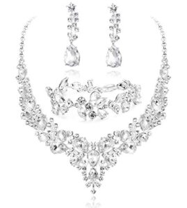 loyallook crystal bridal jewelry set for women rhinestone necklace earrings bracelet wedding bridesmaid gifts fit with wedding dress