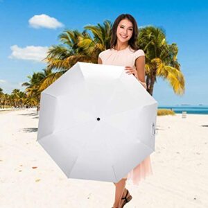 Cuby UV Sun Umbrella Compact Folding Travel Umbrella Auto Open and Close for Windproof, Rainproof & 99.98% UV Protection Parasol with Black Anti-UV Coating (White)