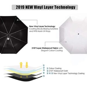 Cuby UV Sun Umbrella Compact Folding Travel Umbrella Auto Open and Close for Windproof, Rainproof & 99.98% UV Protection Parasol with Black Anti-UV Coating (White)