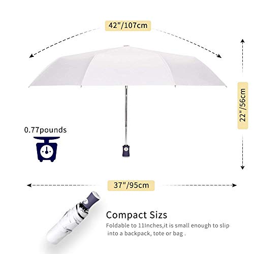 Cuby UV Sun Umbrella Compact Folding Travel Umbrella Auto Open and Close for Windproof, Rainproof & 99.98% UV Protection Parasol with Black Anti-UV Coating (White)