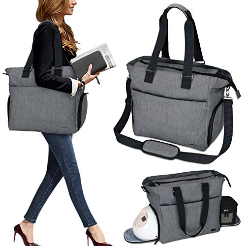 Luxja Breast Pump Tote with Pockets for Laptop and Cooler Bag, Breast Pump Bag for Working Mothers (Fits Most Major Breast Pump), Dark Gray