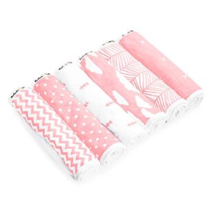 BaeBae Goods Burp Cloths for Baby Girl - Ultra Absorbent Burping Rags - Anti Shrink Unisex Burpy Clothes - Super Soft Jersey Cotton, Large 21"x10" - Thick for Newborn Cloth Diapers - 6 Pack