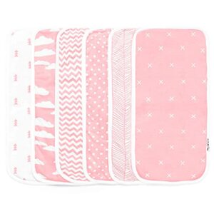 BaeBae Goods Burp Cloths for Baby Girl - Ultra Absorbent Burping Rags - Anti Shrink Unisex Burpy Clothes - Super Soft Jersey Cotton, Large 21"x10" - Thick for Newborn Cloth Diapers - 6 Pack