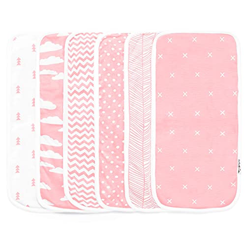 BaeBae Goods Burp Cloths for Baby Girl - Ultra Absorbent Burping Rags - Anti Shrink Unisex Burpy Clothes - Super Soft Jersey Cotton, Large 21"x10" - Thick for Newborn Cloth Diapers - 6 Pack