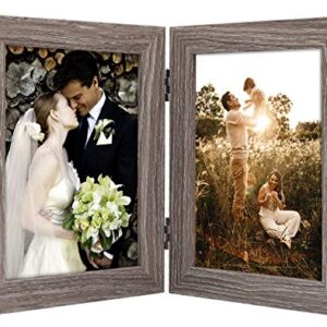 Golden State Art 5x7 Double Picture Frame Vertical Hinged Photo Frame 2 Opening Folding Family Frames Collage (5x7, Grey, 1-Pack)