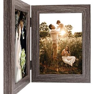 Golden State Art 5x7 Double Picture Frame Vertical Hinged Photo Frame 2 Opening Folding Family Frames Collage (5x7, Grey, 1-Pack)