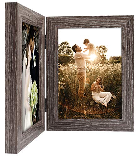 Golden State Art 5x7 Double Picture Frame Vertical Hinged Photo Frame 2 Opening Folding Family Frames Collage (5x7, Grey, 1-Pack)