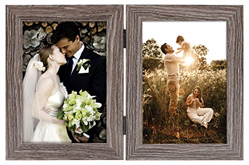 Golden State Art 5x7 Double Picture Frame Vertical Hinged Photo Frame 2 Opening Folding Family Frames Collage (5x7, Grey, 1-Pack)