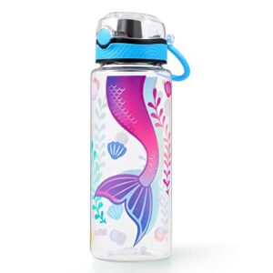 cute water bottle for school kids girls, bpa free tritan & leak proof & easy clean & carry handle, 23oz/ 680ml - mermaid