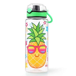 cute water bottle for school kids girls, bpa free tritan & leak proof & easy clean & carry handle, 23oz/ 680ml - pineapple