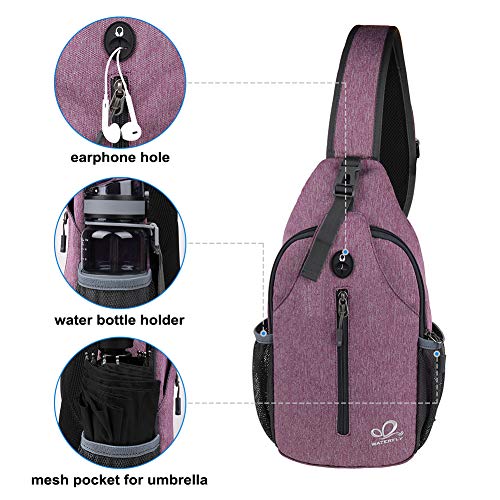 WATERFLY Crossbody Sling Backpack Sling Bag Travel Hiking Chest Bag Daypack (Purple)