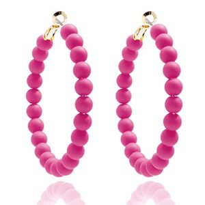 zenzii colorful beaded big circle hoop fashion earrings for women (hot pink)