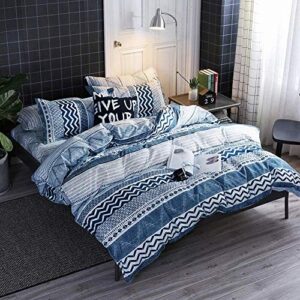 hyprest bohemian duvet cover queen size -blue and teal duvet cover soft lightweight comforter cover set, oeko-tex certificated (no comforter)