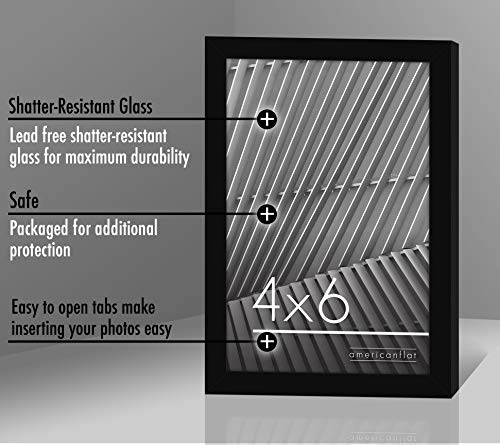 Americanflat 4x6 Picture Frame in Black - Thin Border Photo Frame with Shatter Resistant Glass - Horizontal and Vertical Formats for Wall and Tabletop