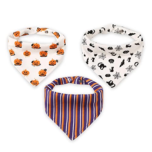 Little Dimsum Halloween Baby Bandana Bibs 3 Pack Super Absorbent Drool Bibs Cotton Teething Bibs Unisex Triangle Baby Bibs Set for Teething and Drooling