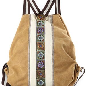 Goodhan Women Canvas Backpack Daypack Casual Shoulder Bag, Vintage Heavy-duty Anti-theft Travel Backpack (Yellow)