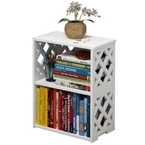 rerii small bookshelf, 3 tier bookshelf for small spaces, 2 shelf bookcase kids, book storage organizer case open shelves for bedroom living room office, white