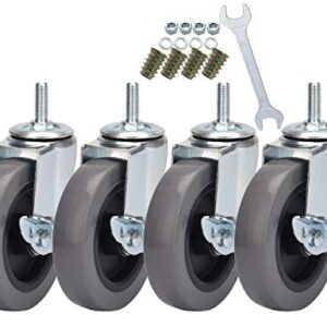 DICASAL Stem Casters with Imperial 3/8-16x25mm Stem Thread Heavy Duty and Highly-Elastic TPR Wheels Mute Castors with Side Brakes Pack of 4 (4 Inch)