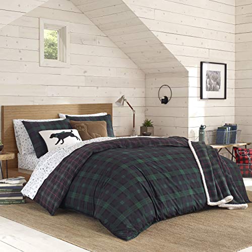 Eddie Bauer - Queen Duvet Cover Set, Reversible Cotton Bedding with Matching Shams, Plaid Home Decor with Button Closure (Woodland Tartan Green, Queen)