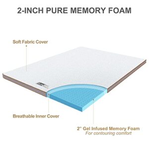 BedStory 2 Inch Memory Foam Mattress Topper, Gel Infused Toppers for Queen Size Bed, Premium Mattress Pad with Removable Soft Cover, Ventilated Design & High-Density Memory Foam