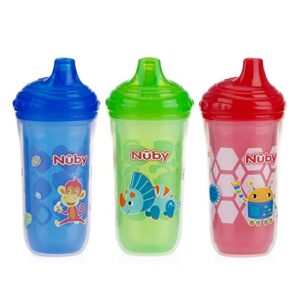 nuby plastic insulated no spill easy sip cup with vari-flo valve hard spout, boy, 9 oz, 3 count