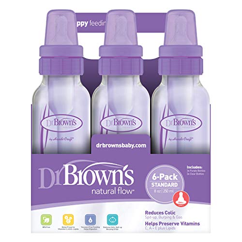 Dr. Brown's Original Baby Bottles, 8oz/250ml, Purple and Clear, 6 Count