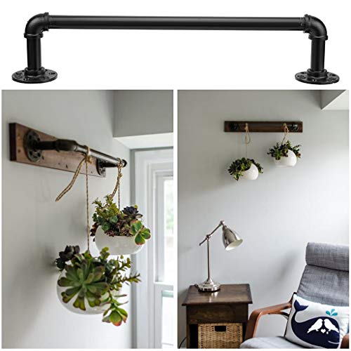 Sumnacon 16 Inch Industrial Iron Pipe Towel Rack Holder - Heavy Duty Rustic Hand Towel Bar, Vintage Style Grab Bar/Door Handle for Bathroom, Kitchen with Screws, Black