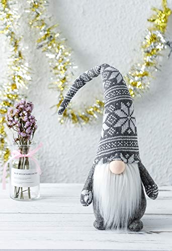 Funoasis Holiday Gnome Handmade Swedish Tomte, Christmas Elf Decoration Ornaments Thanks Giving Day Gifts Swedish Gnomes tomte (Grey Snowflake-19 Inches)