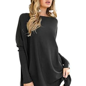 LIYOHON Oversized T Shirts for Women Tunic Tops to Wear with Leggings Long Sleeve Fall Sweaters Dressy Tops Black-L