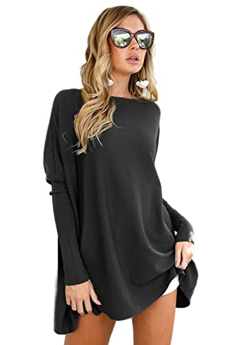 LIYOHON Oversized T Shirts for Women Tunic Tops to Wear with Leggings Long Sleeve Fall Sweaters Dressy Tops Black-L