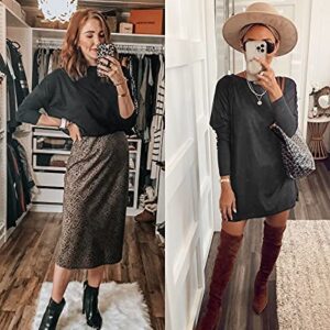 LIYOHON Oversized T Shirts for Women Tunic Tops to Wear with Leggings Long Sleeve Fall Sweaters Dressy Tops Black-L