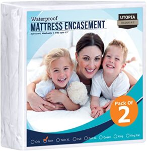 utopia bedding zippered mattress encasement twin - 100% waterproof and bed bug proof mattress protector - absorbent, six-sided mattress cover (pack of 2)