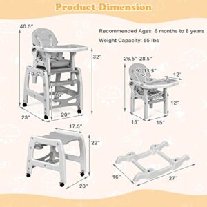 INFANS 5 in 1 Baby High Chair, Convertible Toddler Table Chair Set, Rocking Chair, Multi-Function Seat with Lockable Universal Wheels, Adjustable Seat Back, Removable Trays (Grey)