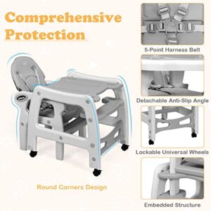 INFANS 5 in 1 Baby High Chair, Convertible Toddler Table Chair Set, Rocking Chair, Multi-Function Seat with Lockable Universal Wheels, Adjustable Seat Back, Removable Trays (Grey)