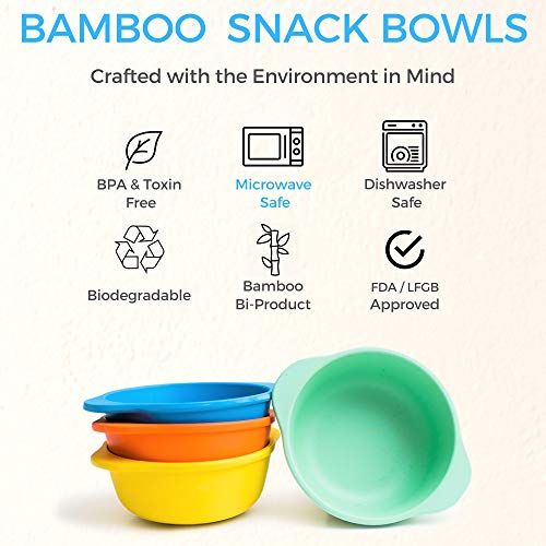 ecomatters ECO MATTERS【Microwave Safe】 Bamboo Snack Cups for Toddlers - 4 pc Set (10 oz) - Best Eco Friendly Bamboo Snack Bowls for Kids - Dishwasher and Microwave Safe - Natural BPA Free Non Toxic