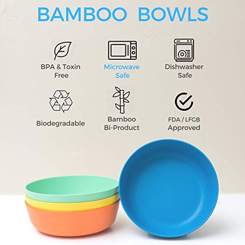 ECO MATTERS【Microwave Safe】Bamboo Toddler Bowls - 4 pc Set - Best Eco Friendly, Non Toxic Bamboo Bowls for Kids - Dishwasher & Microwave Safe - Natural BPA Free Biodegradable Baby Bowl