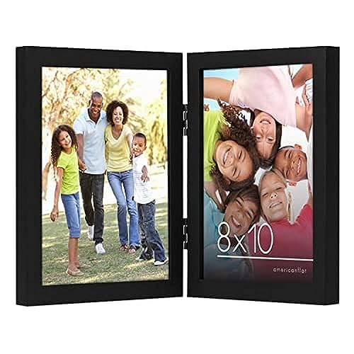 Americanflat Hinged 8x10 Picture Frame in Black - Double Picture Frame with Engineered Wood and Shatter Resistant Glass for Tabletop Display