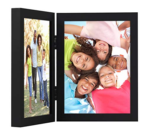 Americanflat Hinged 8x10 Picture Frame in Black - Double Picture Frame with Engineered Wood and Shatter Resistant Glass for Tabletop Display