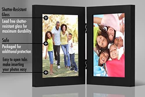 Americanflat Hinged 8x10 Picture Frame in Black - Double Picture Frame with Engineered Wood and Shatter Resistant Glass for Tabletop Display