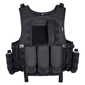 mgflashforce tactical airsoft vest adjustable modular paintball vest (black)