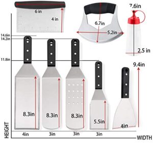 Leonyo 9 PCS Griddle Grill Accessories, Stainless Steel BBQ Metal Spatulas Set, Grilling Tools Kit for Barbecue Flat Top Cast Iron Hamburger Cooking Camping Indoor & Outdoor