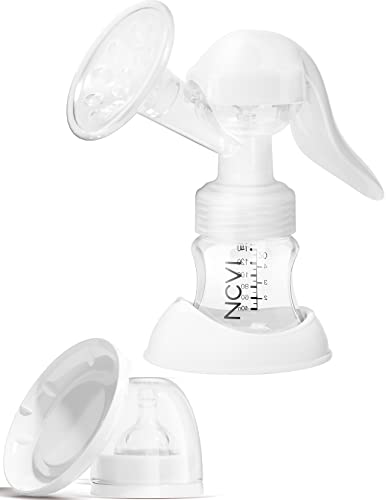 NCVI Manual Breast Pump with Milk Bottle,Portable Breastfeeding Pumps 5oz, BPA Free Soft Food Grade Silicone Powerful Suction