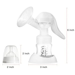 NCVI Manual Breast Pump with Milk Bottle,Portable Breastfeeding Pumps 5oz, BPA Free Soft Food Grade Silicone Powerful Suction