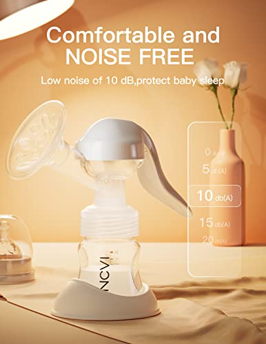 NCVI Manual Breast Pump with Milk Bottle,Portable Breastfeeding Pumps 5oz, BPA Free Soft Food Grade Silicone Powerful Suction