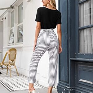 GRACE KARIN Women's Frilled Waist Striped Print Work Pants for Office Business with Belt