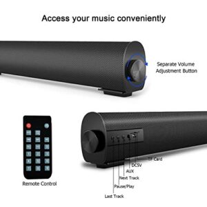 Portable Soundbar for TV/PC, Outdoor/Indoor Wired & Wireless Bluetooth 5.0 Speaker with Remote Control and Coax Cable, 2X5W Mini Home Theater Sound bar with Built-in Subwoofers for Projector (Updated)