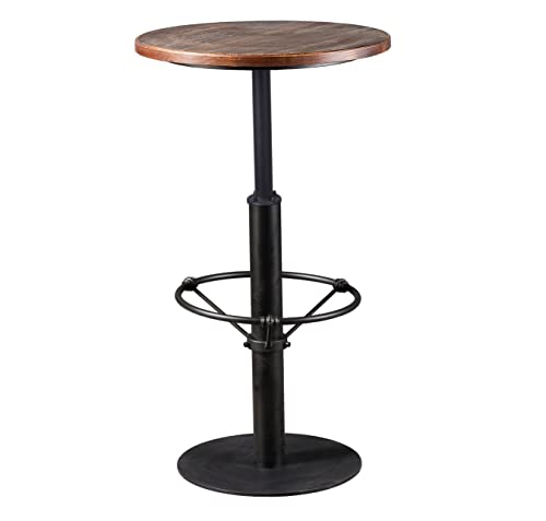 LOKKHAN 42" Tall Rustic Industrial Bar Table-19.68" Dia Round Wooden Top Metal Bar Height Adjustable Standing Pub Table-Dining Room Bistro Table-Cocktail Table