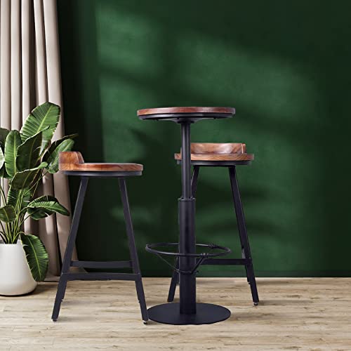 LOKKHAN 42" Tall Rustic Industrial Bar Table-19.68" Dia Round Wooden Top Metal Bar Height Adjustable Standing Pub Table-Dining Room Bistro Table-Cocktail Table