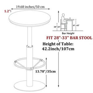 LOKKHAN 42" Tall Rustic Industrial Bar Table-19.68" Dia Round Wooden Top Metal Bar Height Adjustable Standing Pub Table-Dining Room Bistro Table-Cocktail Table